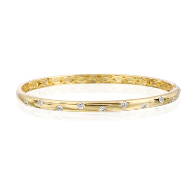 14k Yellow Gold Twisted Pave Diamond Bangle Bracelet